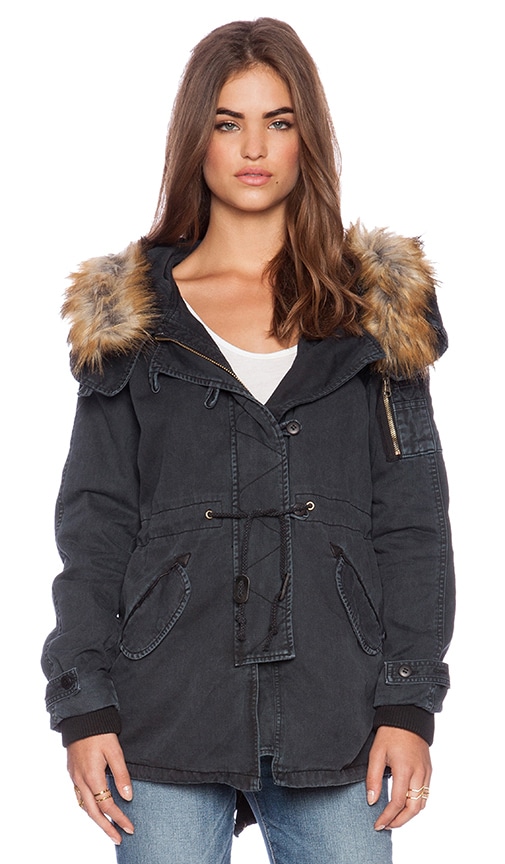 Capulet Faux Fur Hooded Parka in Vintage Black | REVOLVE