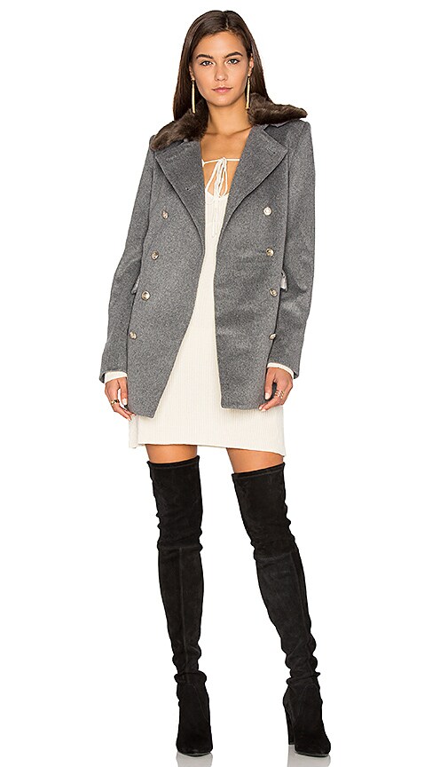 Capulet Emmy Double Breasted Coat With Faux Fur Collar in Light Grey ...