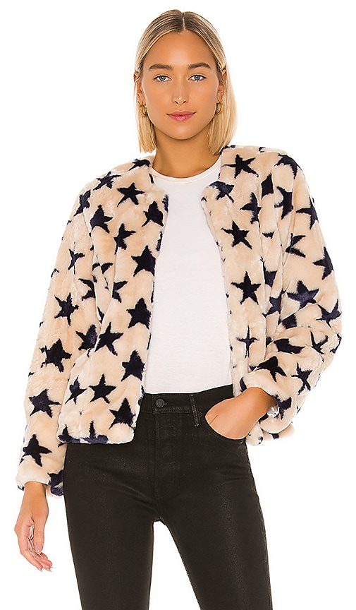 Chaser Faux Fur Collarless Jacket in Star | REVOLVE