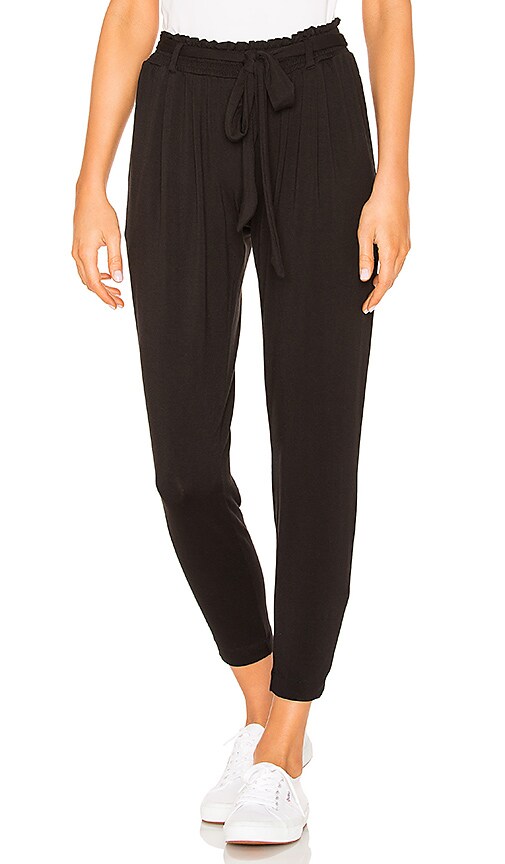 Chaser Belted Smocked Paperbag Waist Pant in Black | REVOLVE