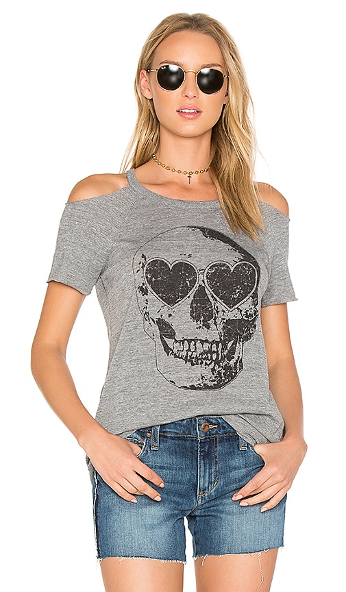 Chaser Heart Eyes Skull Tee in Streaky Grey | REVOLVE