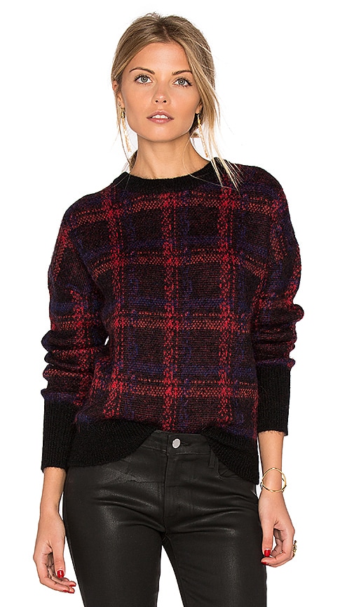 Current/Elliott The Plaid Crew Neck Sweater in Red And Black Blurred ...