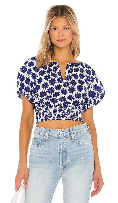 Diane von Furstenberg Lucy Top in Daisy Dots Large True Blue | REVOLVE