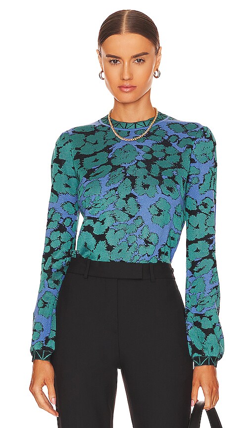 Diane von Furstenberg Nellis Top in Wave Leopard Blue | REVOLVE