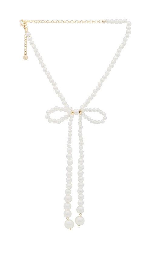 Ettika Beaded Pearl Bow Statement Necklace in Pearl | REVOLVE