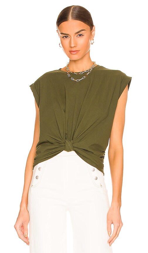FRAME Knotted Rolled Tee in Fatigue | REVOLVE