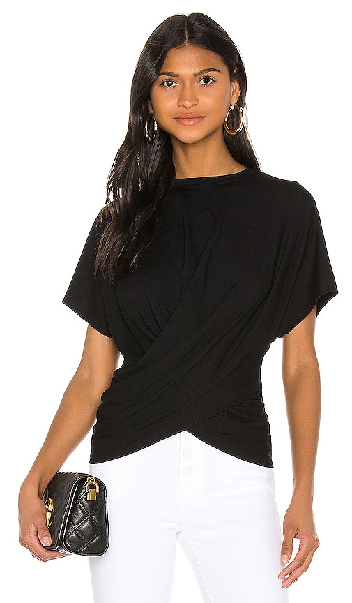 FRAME Overlap Twist Tee in Noir | REVOLVE