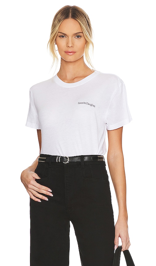 Favorite Daughter Cropped Logo Tee in White | REVOLVE