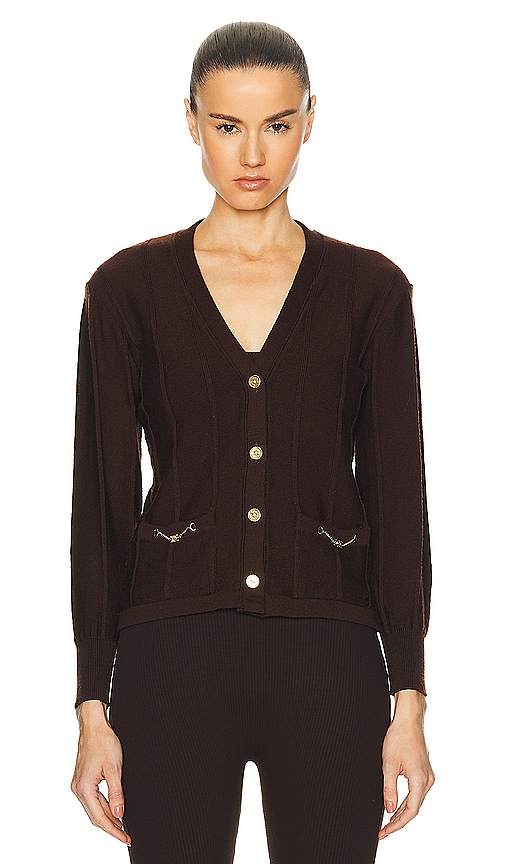 FWRD Renew Celine Button Cardigan in Brown | REVOLVE
