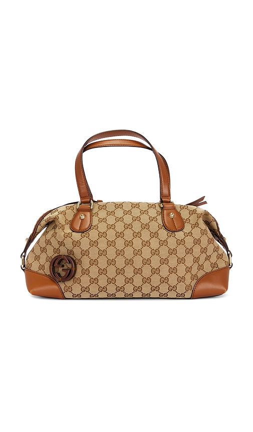 FWRD Renew Gucci GG Brick Lane Boston Bag in Beige | REVOLVE
