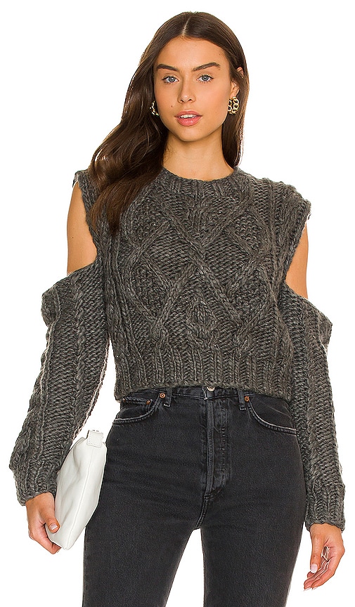 For Love & Lemons Andie Cut-Out Sweater in Grey | REVOLVE