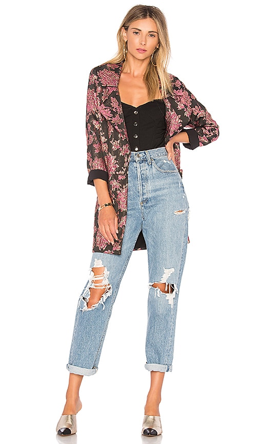 For Love & Lemons Luella Layering Coat in Metallic Jacquard | REVOLVE