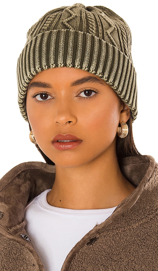 Free People Stormi Washed Cable Beanie in Olive | REVOLVE