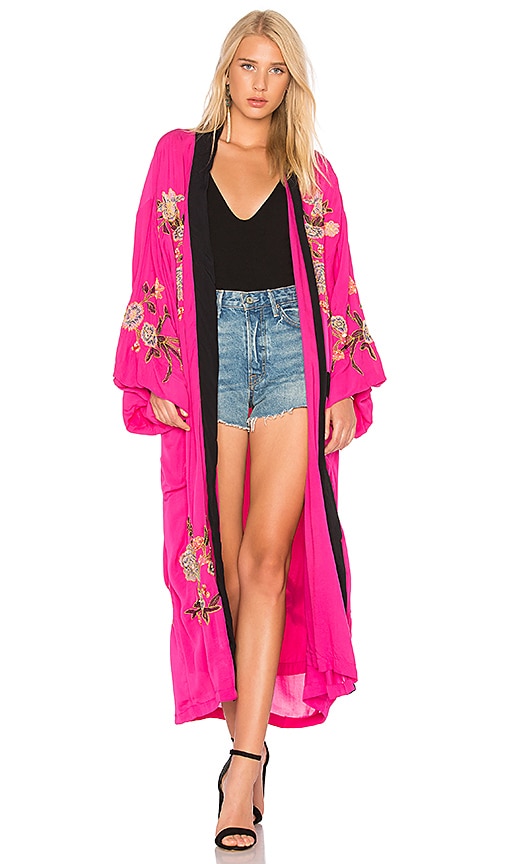 Free People Floral Embroidered Kimono in Pink | REVOLVE