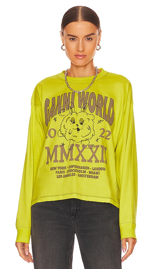 Ganni Oversized Graphic Long Sleeve Tee in Sulphur Spring | REVOLVE