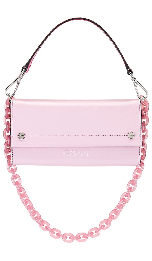 Ganni Banner Chain Wallet in Pink Nectar | REVOLVE