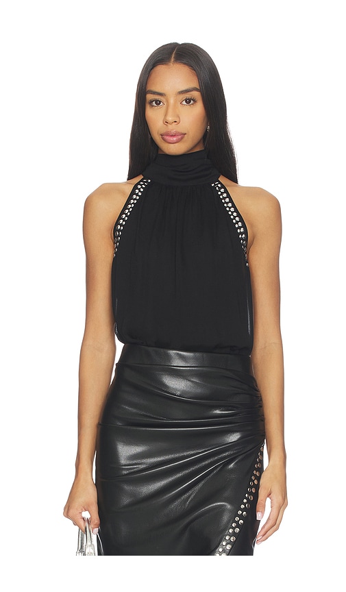 Generation Love Brenna Studded Halter Blouse in Black & Silver | REVOLVE