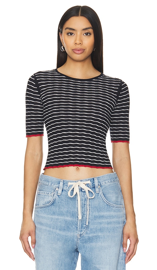 Guest In Residence Stripe Rib Tee in Midnight & Cream | REVOLVE