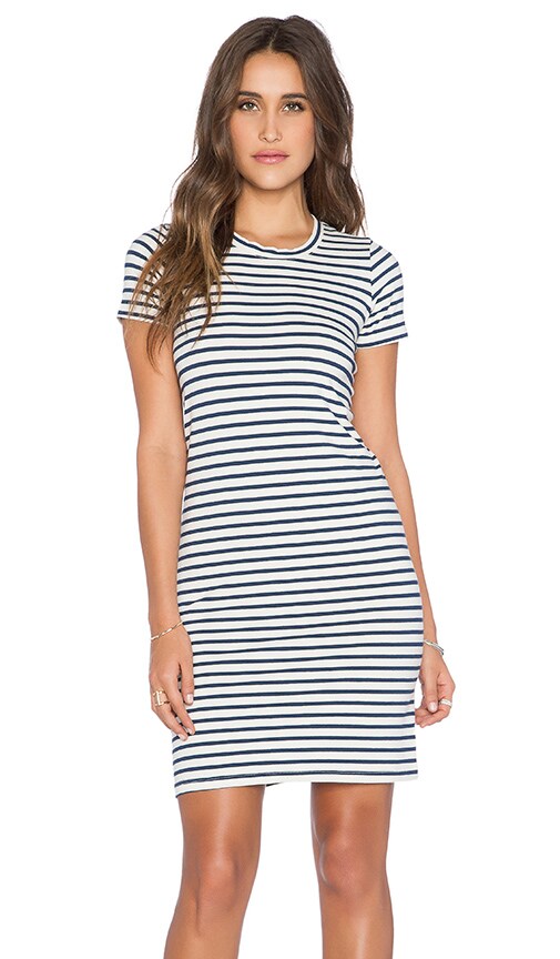 MONROW Blue Stripe Dress in Natural | REVOLVE