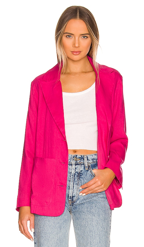 MONROW Oversized Linen Blazer in Raspberry | REVOLVE