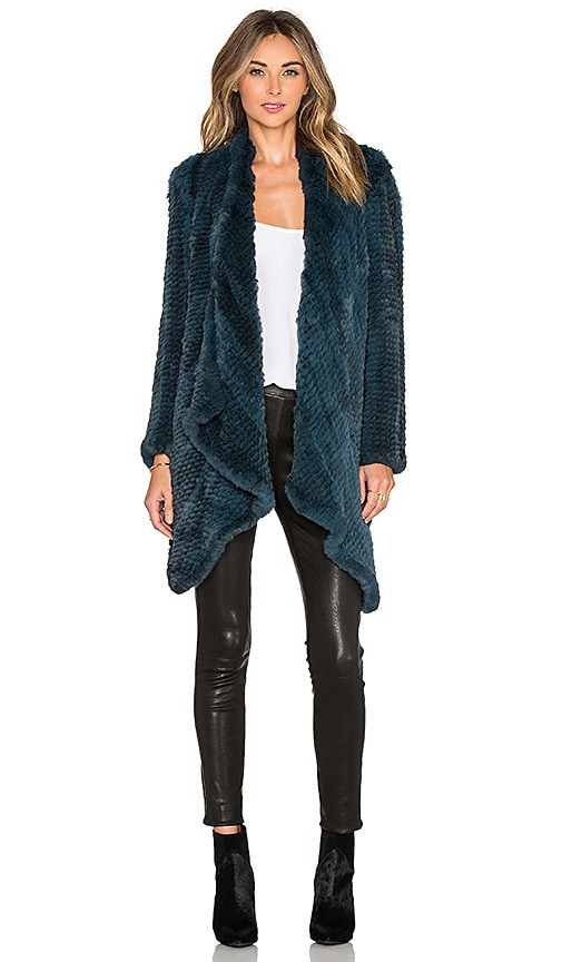 H Brand Ashleigh Rabbit Fur Coat in Teal | REVOLVE