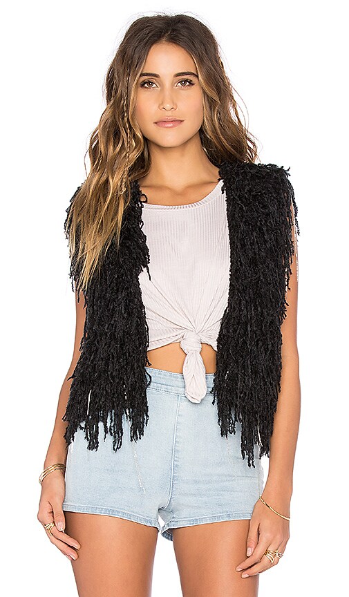 Indah Cheri Shag Vest & Chain Detail in Black | REVOLVE
