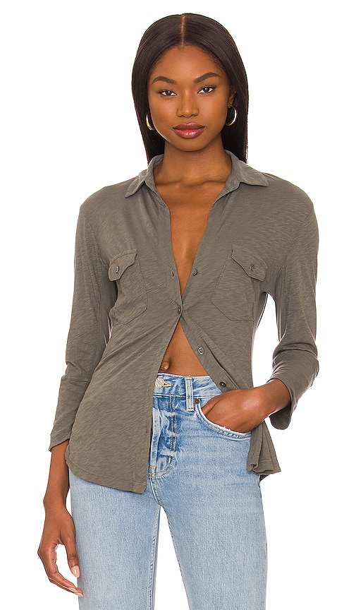 James Perse Contrast Panel Shirt in Jungle | REVOLVE