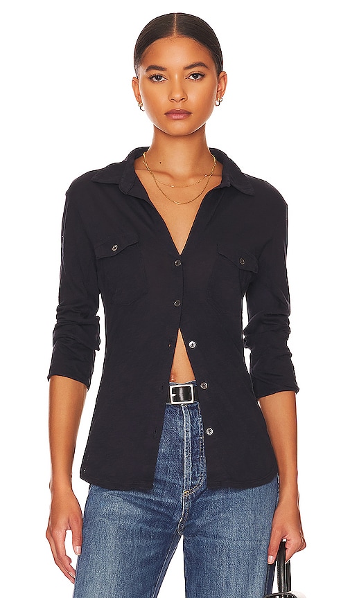 James Perse Contrast Panel Shirt in Deep | REVOLVE