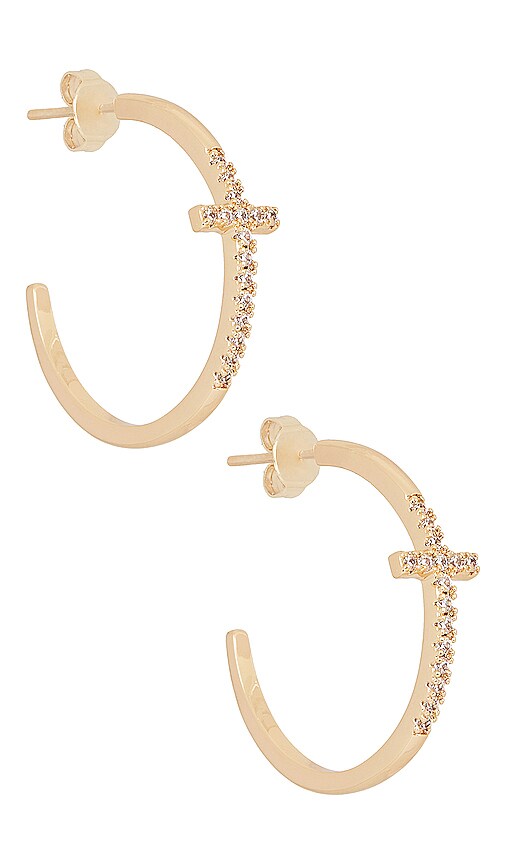 Joy Dravecky Jewelry Praise Be Cross Hoops in Gold | REVOLVE