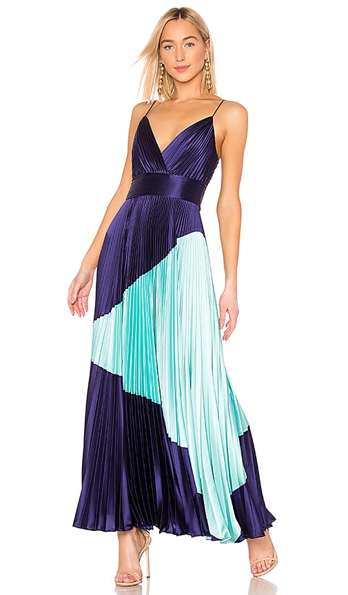 Jill Jill Stuart Pleated Gown In Indigo And Aqua Revolve