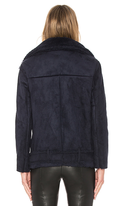 J.O.A. Faux Shearling Biker Jacket in Navy | REVOLVE