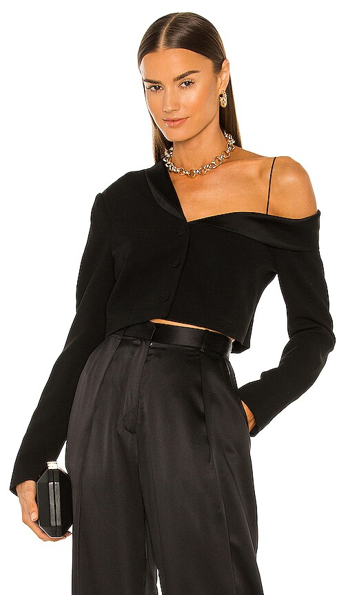SIMKHAI Sloan One Shoulder Blazer Top in Black | REVOLVE