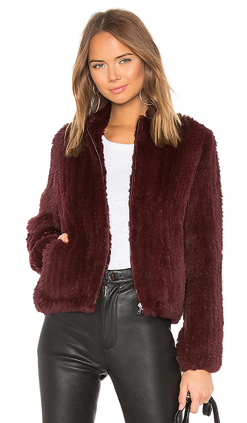 June Fur Bomber Jacket in Burgundy | REVOLVE