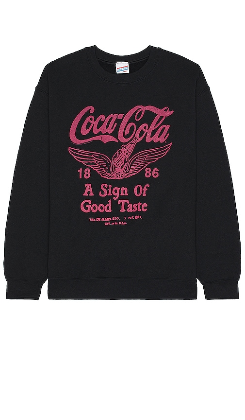 Junk Food Coca Cola Sign Of Good Taste Crew Fleece in Black | REVOLVE