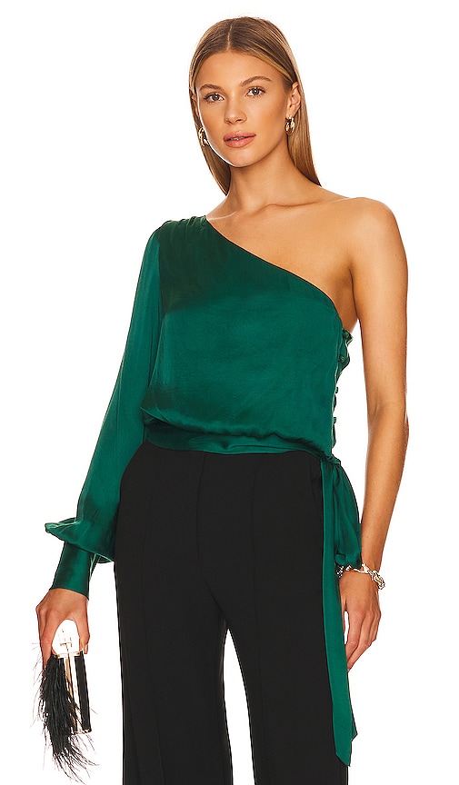 Karina Grimaldi Daniela Blouse in Hunter | REVOLVE