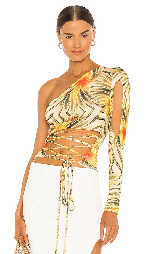 Kim Shui Cut Out Sleeve Tie Top in Multi | REVOLVE