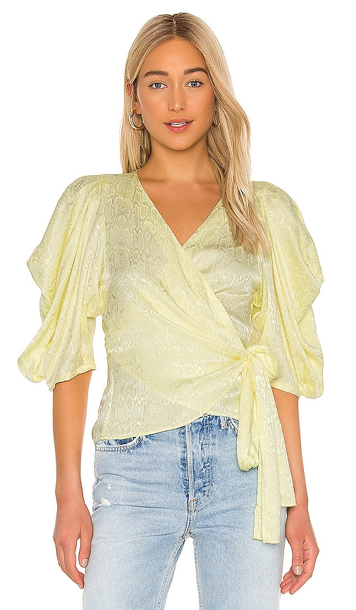 krisa Puff Sleeve Wrap Top in Daisy | REVOLVE