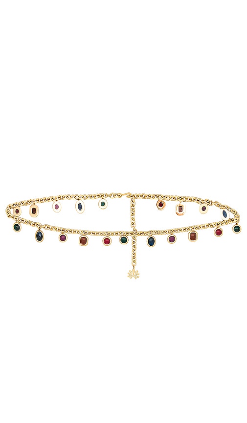 Lele Sadoughi Bezel Jewel Charm Chain Belt in Glass Rainbow | REVOLVE