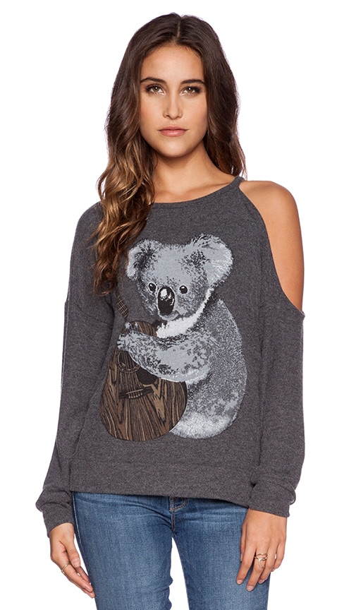 Lauren Moshi Quinn Koala One Shoulder Open Pullover in Black | REVOLVE