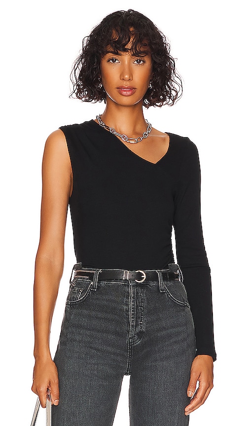 LNA Sia Ruched One Shoulder Rib Top in Black | REVOLVE