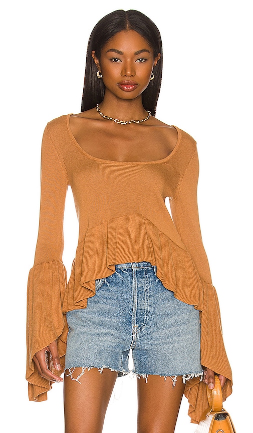 LPA Domenico Ruffle Sweater in Camel | REVOLVE