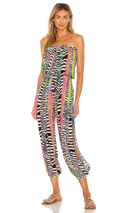 Luli Fama Strapless Ruffle Jogger Jumpsuit in Luli Disco | REVOLVE