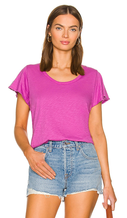 Michael Stars Jana Scoop Neck Flutter Top in Mystic | REVOLVE