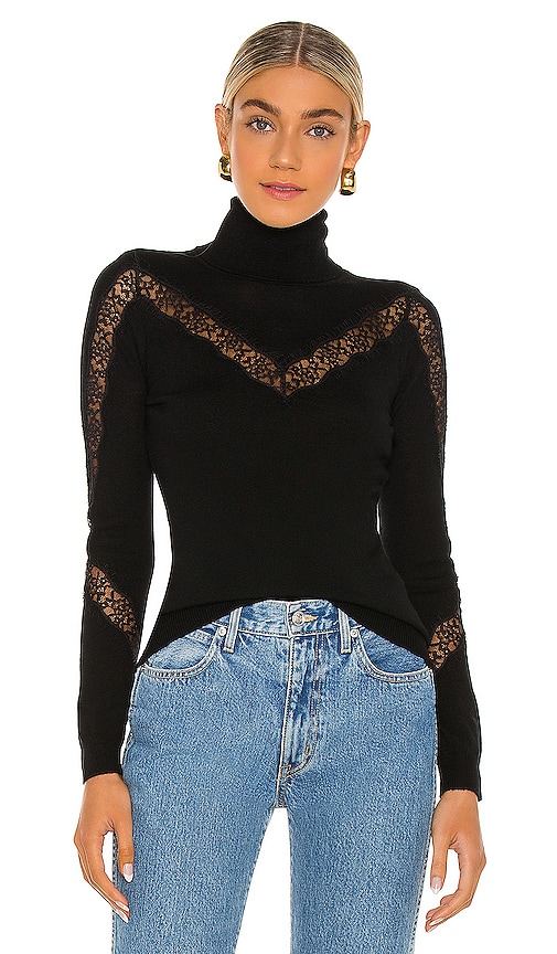 MILLY X REVOLVE Lace Inset Sweater in Black | REVOLVE