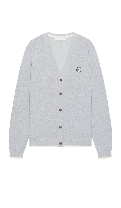 Maison Kitsune Bold Fox Head Patch Cardigan in Grey Melange | REVOLVE