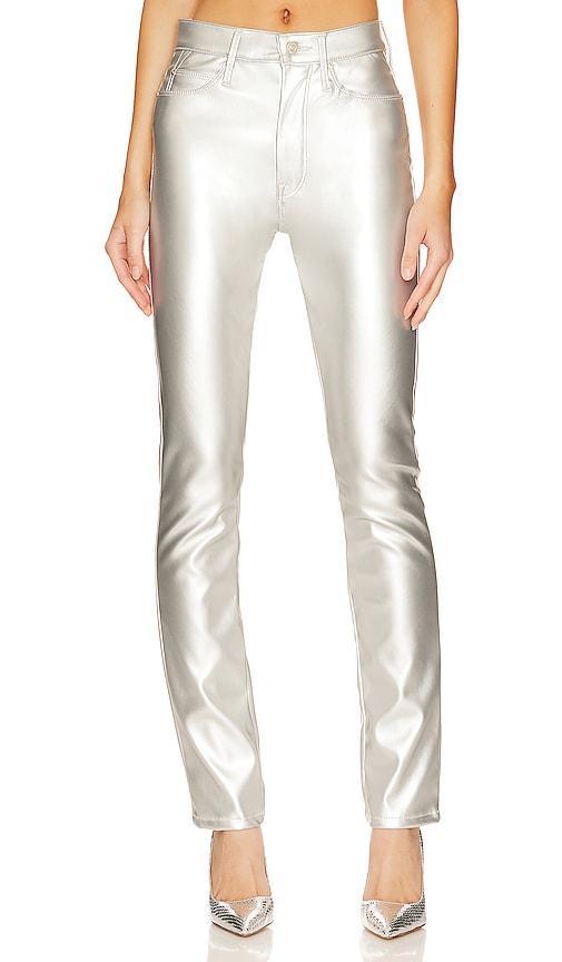 Mother Women's The Dazzler Faux-leather Metallic Skinny Pant In Grey ...