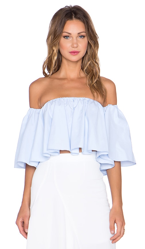 NICHOLAS Off Shoulder Elastic Top in Blue | REVOLVE