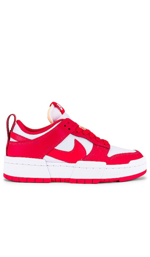 Nike Dunk Low Disrupt Sneaker in Siren Red & White | REVOLVE Nike Dunk Low Disrupt Sneaker in Siren Red & White | REVOLVE