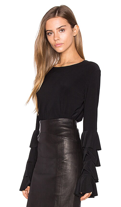 Norma Kamali Ruffle Tee in Black | REVOLVE