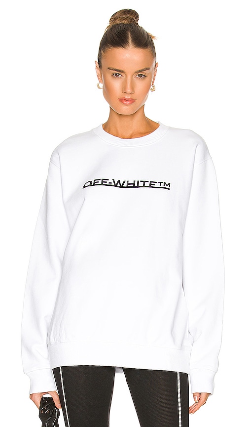 OFF-WHITE Underlined Logo Reg Crewneck in White & Black | REVOLVE